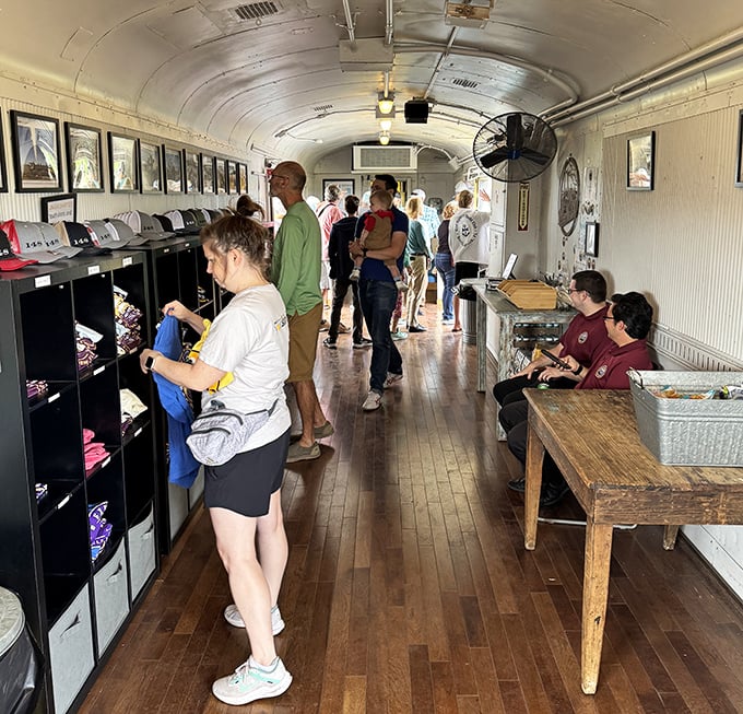 The gift shop car offers treasured mementos of your journey, where visitors browse for the perfect souvenir to remember their sweet ride.