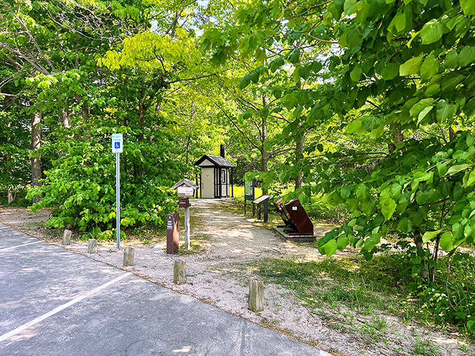 The unassuming entrance belies the beauty beyond. Like all great secrets, Esch Road Beach rewards those willing to venture just a little off the beaten path. 