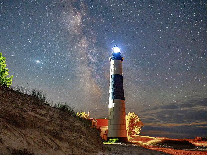 Under the Milky Way, Big Sable's beam cuts through the darkness, a scene that would make Van Gogh reach for his paintbrush.