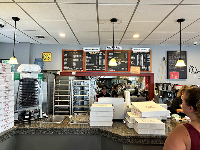 Where dreams come true and diets go to die. The ordering counter at Mr. Sticky's &ndash; your gateway to Pennsylvania pastry paradise.