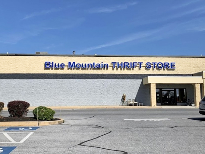 Blue skies match blue signage at this Palmyra landmark. The parking lot is never empty for long &ndash; Pennsylvania's treasure hunters know where to find gold.