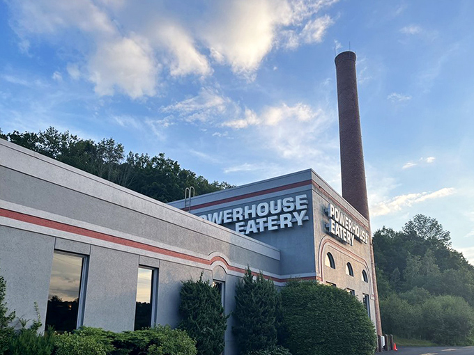 As dusk approaches, the Powerhouse truly lives up to its name, glowing with promise against the mountain backdrop.