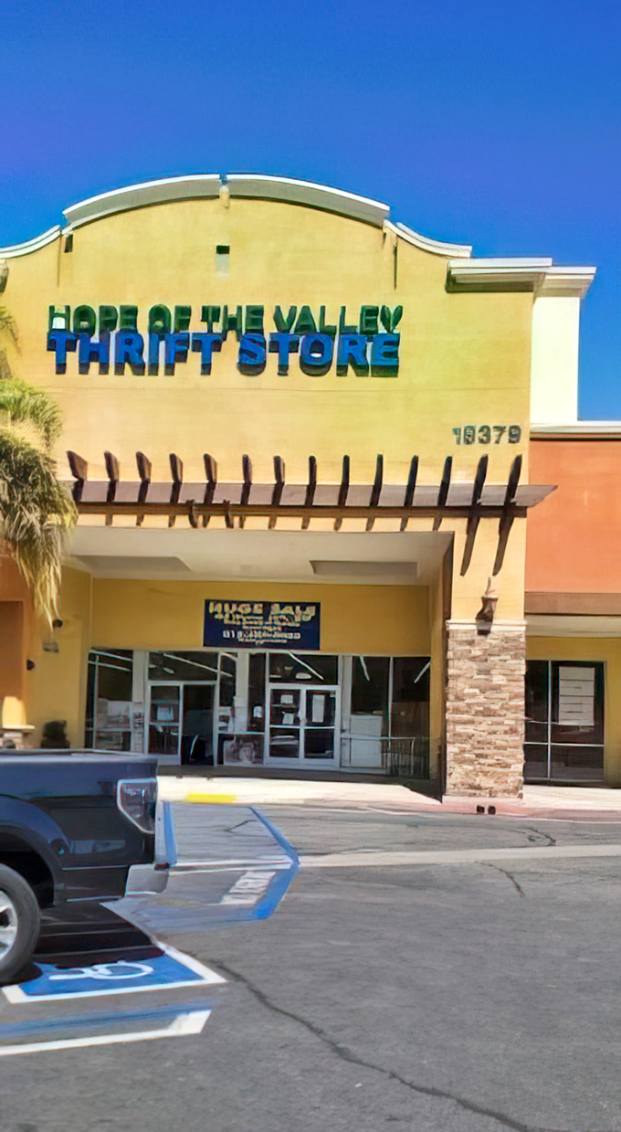 Under that perfect California blue sky, Hope of The Valley's curved roofline stands as a beacon for thrifters and conscious consumers alike.