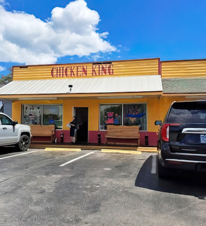 The full exterior view reveals a humble building housing some of Florida's most extraordinary waffle wizardry.