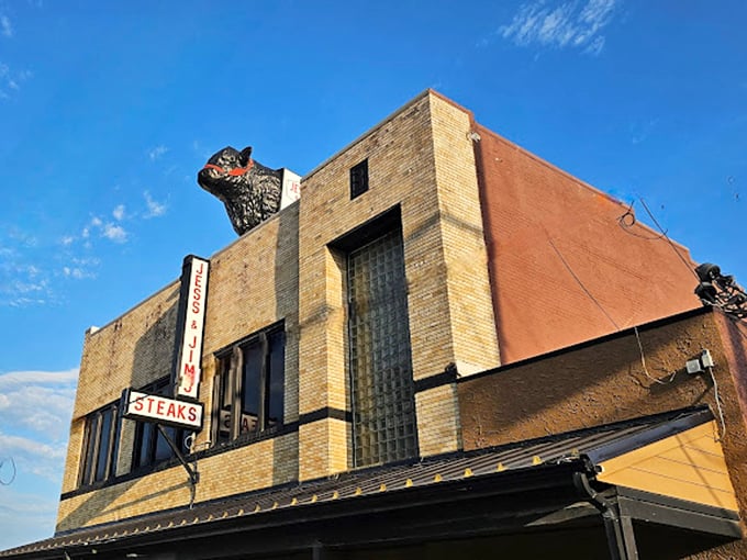 From another angle, that cow silhouette makes even more sense – this is a temple of beef, and you're about to become a worshipper.