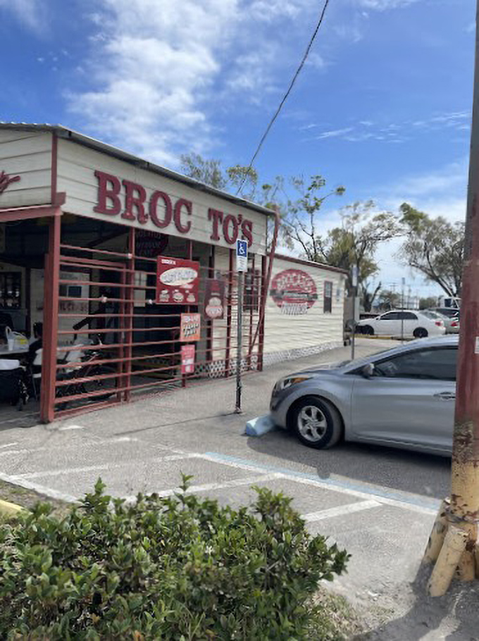 A glimpse of Brocato's from the parking lot&mdash;unassuming yet magnetic. This modest building houses flavor memories that bring people back year after year.