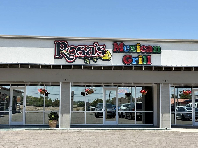 Rosa's exterior may blend into the Mesa landscape, but that colorful sign hints at the vibrant flavors waiting just beyond those doors.