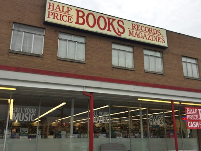 The classic storefront announces its treasures plainly: Books, Records, Magazines&mdash;and the magic word that draws us all in: "Half Price."