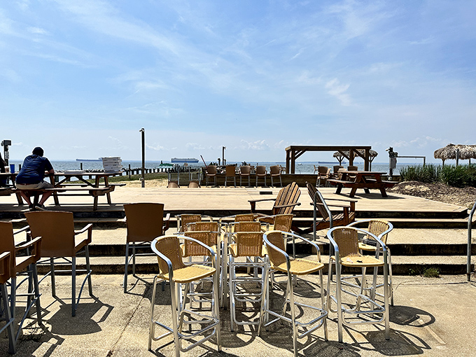 The outdoor seating area where time slows down and conversations flow as freely as the bay breeze. Pure Maryland magic.
