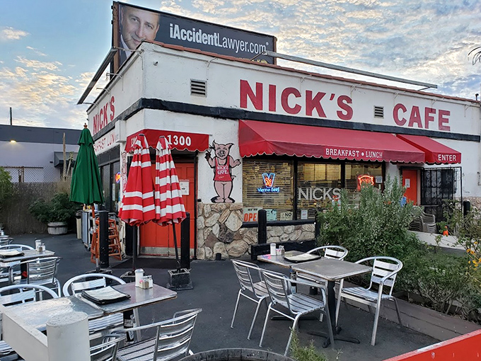Outdoor seating that feels like a secret discovery. Morning sunshine, urban plants, and the promise of coffee make this patio the perfect stage for breakfast theater.