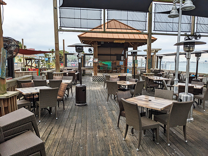 Outdoor dining where ocean breezes enhance every spoonful and seabirds provide dinner entertainment.