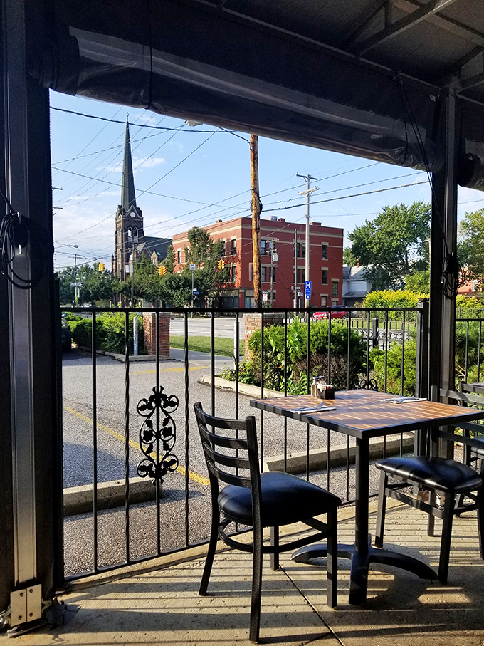 Outdoor seating with a view of Tremont's historic architecture. Because sometimes eggs taste better with a side of neighborhood charm.