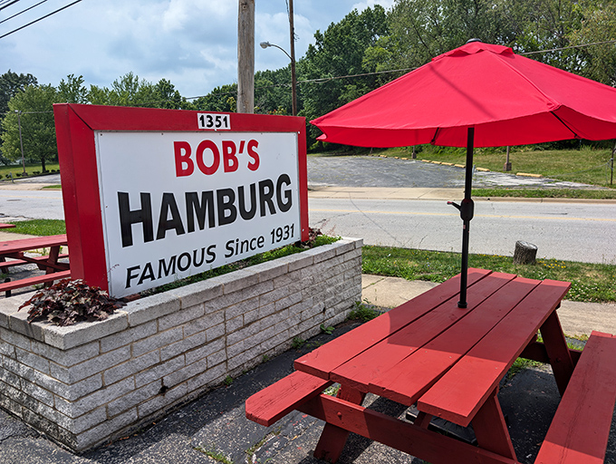 Outdoor picnic tables provide the perfect setting for enjoying Ohio's finest burgers under open skies.