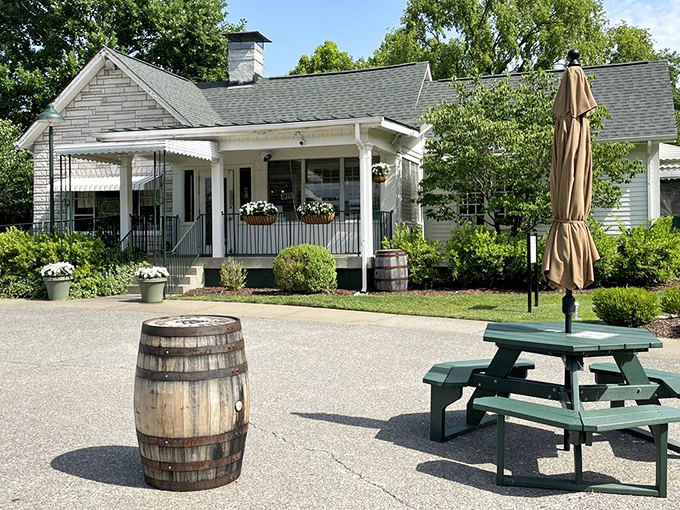 The inviting front porch says "stay awhile" with the confidence of a place that knows you'll be back for seconds.