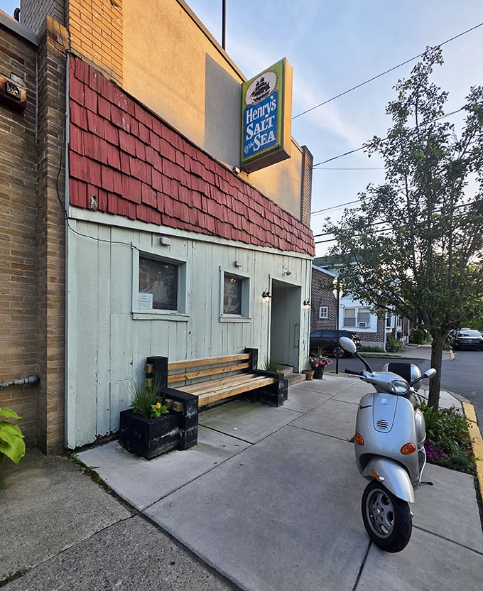 The humble bench outside offers a moment of anticipation&mdash;the calm before the delicious storm that awaits inside.