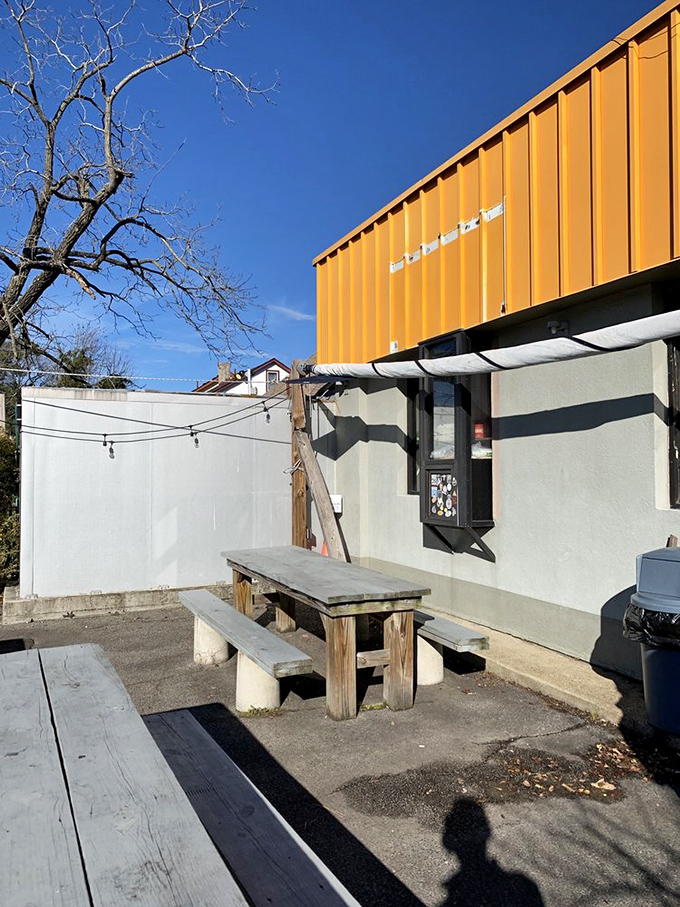 The no-frills outdoor seating area&mdash;where the fresh air somehow makes these already incredible biscuits taste even better.