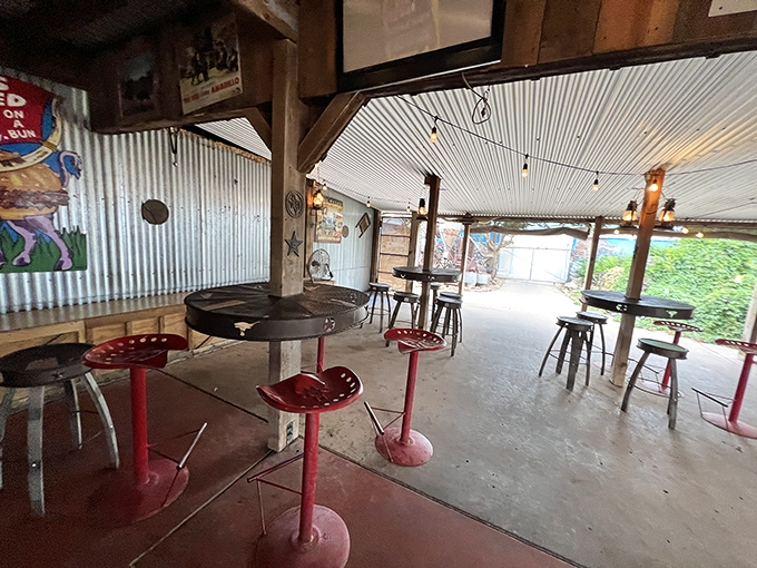 Rustic outdoor seating where you can digest in peace. After conquering a steak the size of your head, you might need some quiet contemplation time. 