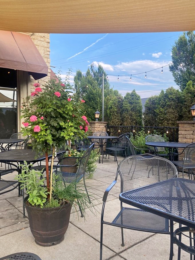 The outdoor patio at Nicola offers string lights, fresh air, and the perfect setting for that "I can't believe we're in Columbus" feeling.