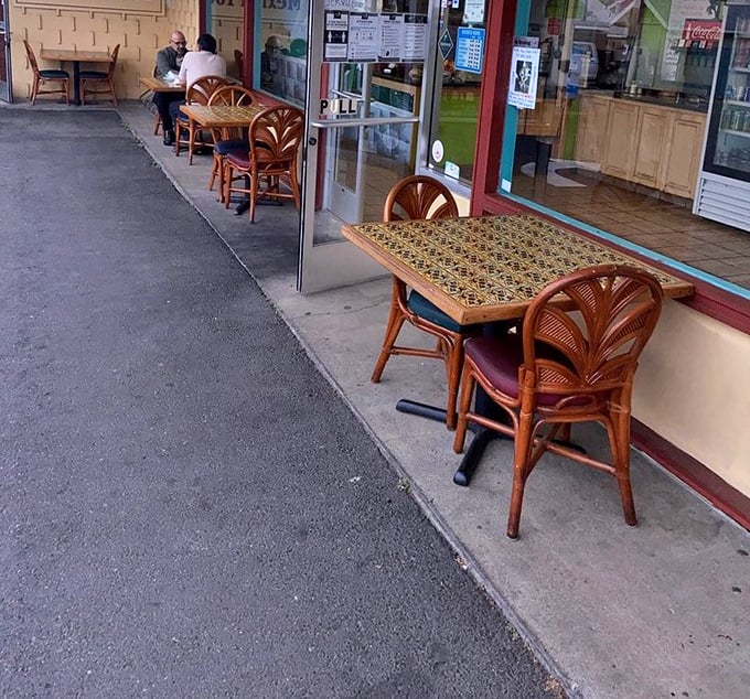 Outdoor seating for those who prefer their tacos with a side of fresh air. These tables have seen everything from business lunches to morning-after recovery meals.