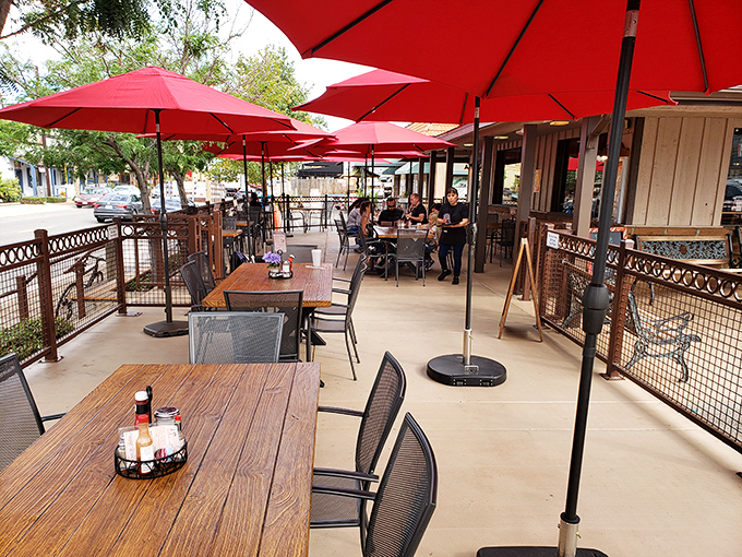 The outdoor seating area&mdash;where California sunshine meets Texas-style BBQ in a marriage made in culinary heaven.