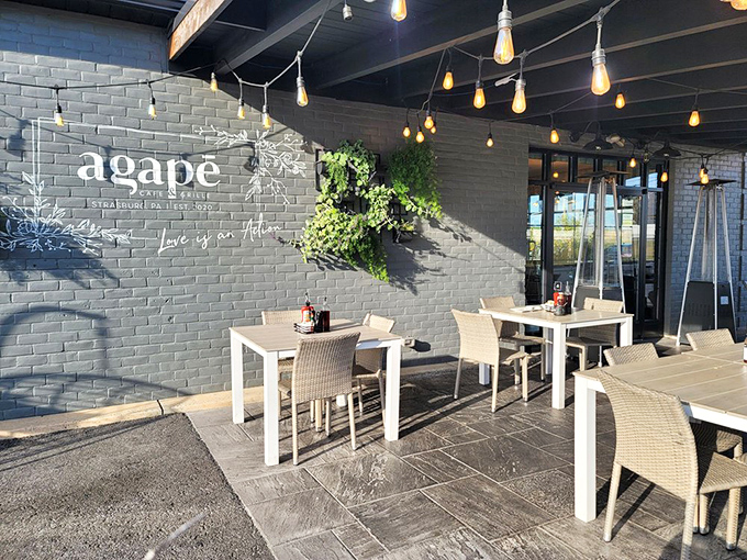 Outdoor seating that captures Pennsylvania's charm. Those string lights aren't just illumination&mdash;they're setting the stage for memorable meals.