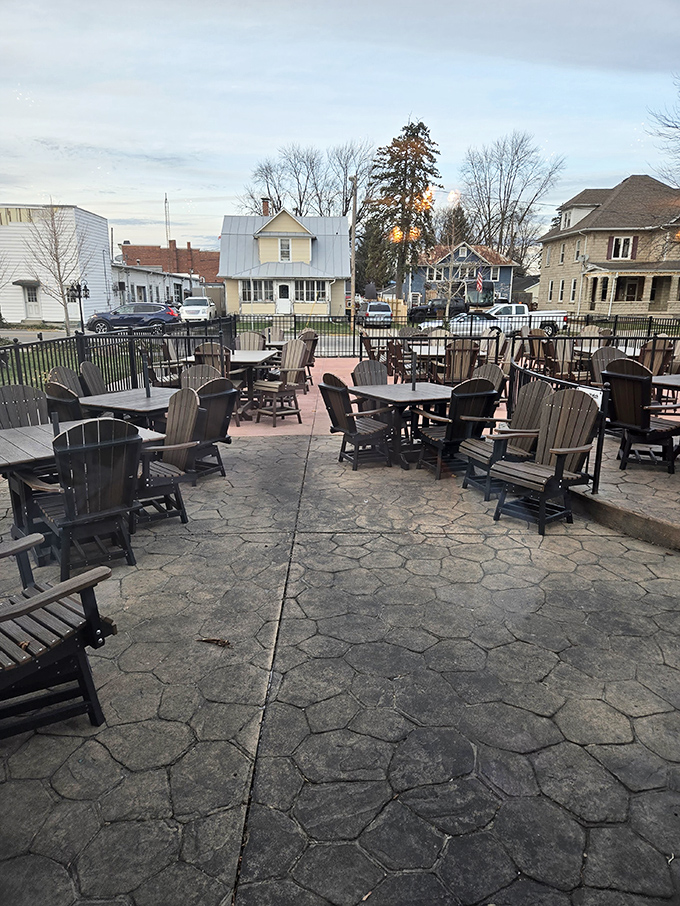 The outdoor seating area offers a glimpse of small-town America, where conversations flow as freely as the drinks and nobody's checking their watch.
