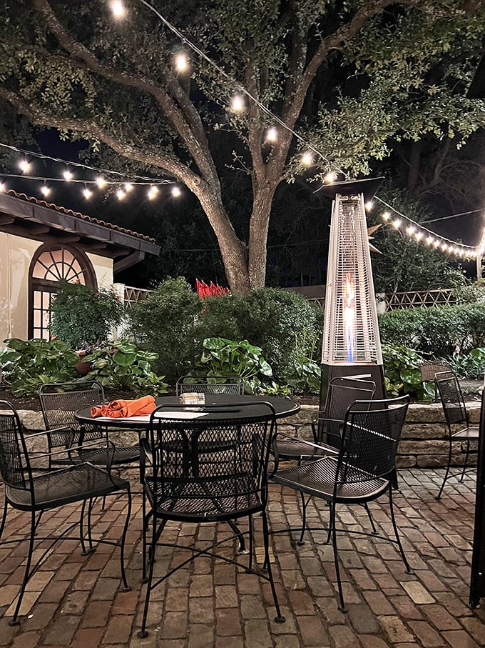The patio at night, where string lights and Texas stars create the perfect ambiance for one more margarita and endless conversation.
