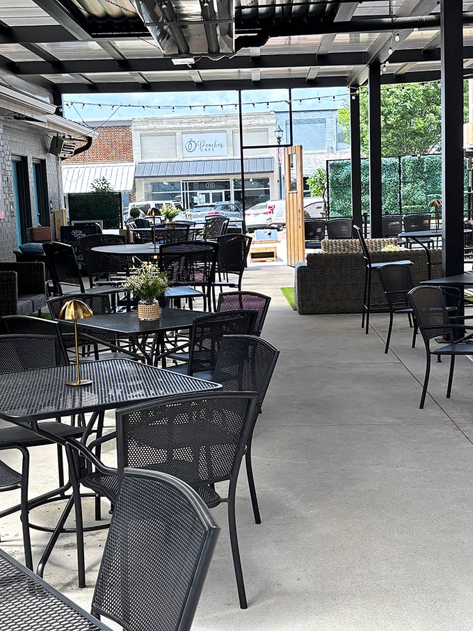 The outdoor seating area offers a breath of fresh air without sacrificing that essential Fenders experience &ndash; comfort with a side of people-watching.