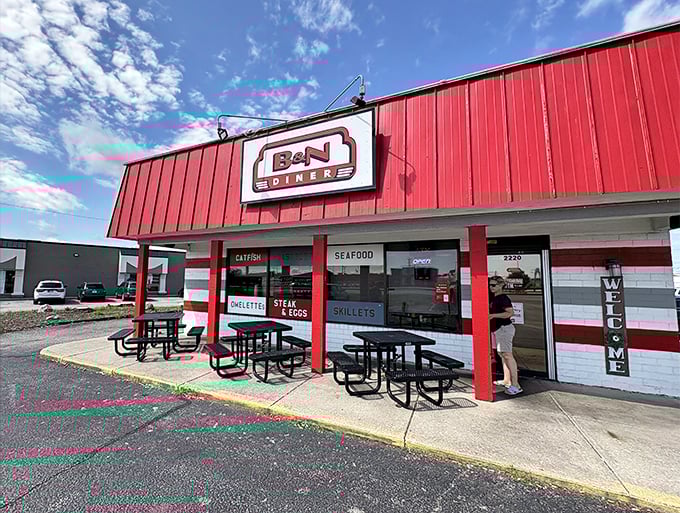 Outdoor seating for those rare perfect Indiana days when the humidity takes a vacation and breakfast al fresco becomes irresistible.