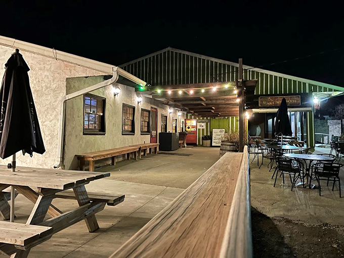 As day turns to night, the outdoor seating area transforms into a twinkling oasis. Some nights are simply too beautiful to spend underground.