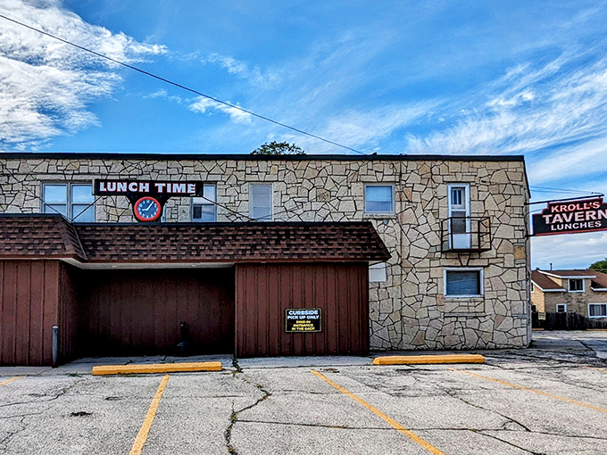 The stone exterior stands as a testament to longevity in a world of restaurant turnover, with "Lunch Time" being anytime hunger strikes.