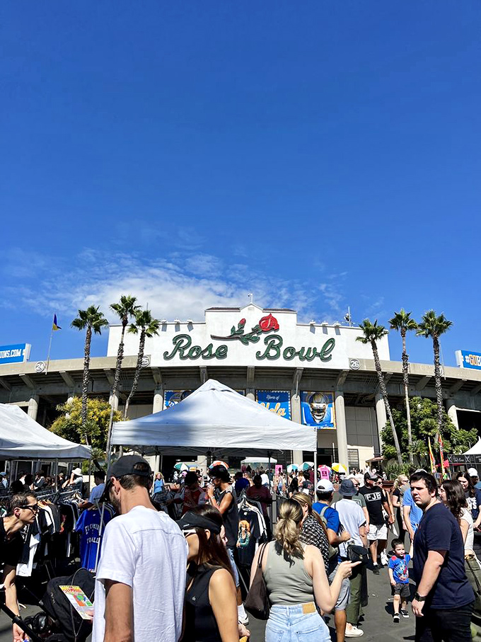 Where football dreams meet vintage schemes. The Rose Bowl's second act as a marketplace draws crowds that rival game days, minus the face paint.