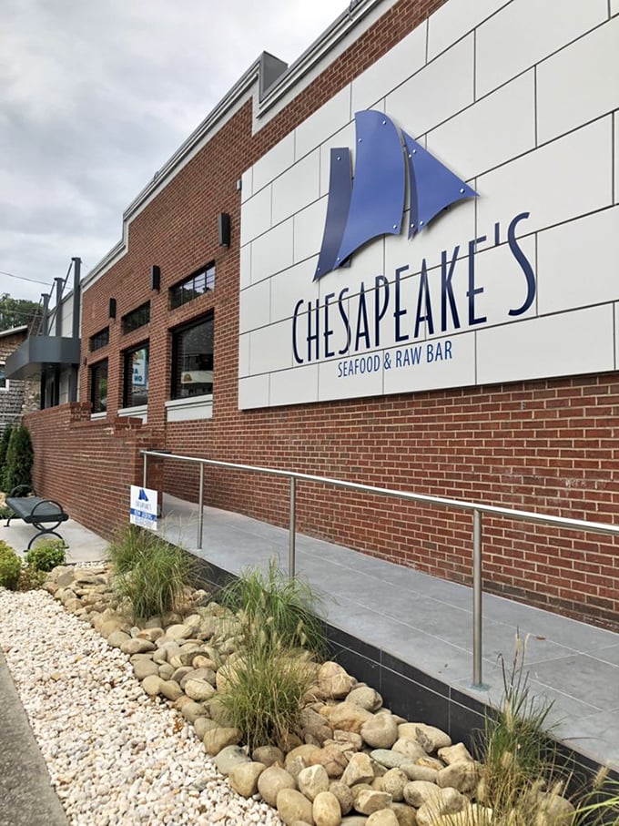 The sign that launched a thousand seafood cravings. Chesapeake's exterior announces itself with quiet confidence, not flashy gimmicks.