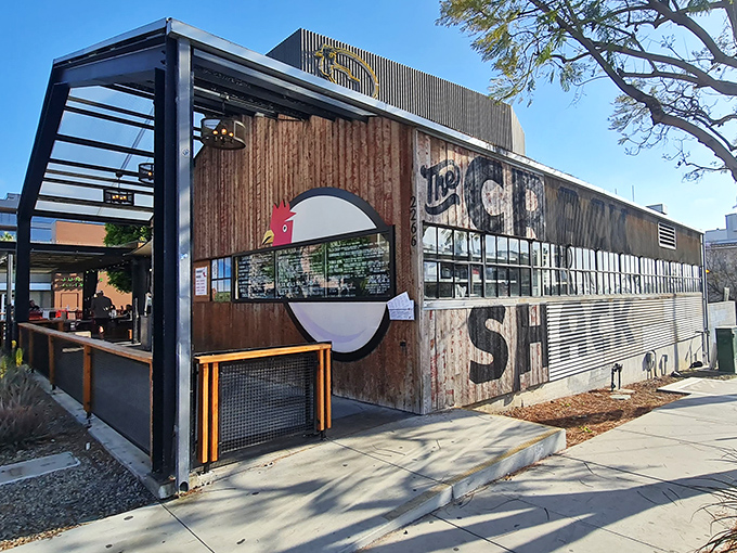 The Crack Shack's exterior combines industrial elements with playful design&mdash;like if an architect with a sense of humor designed a chicken coop.