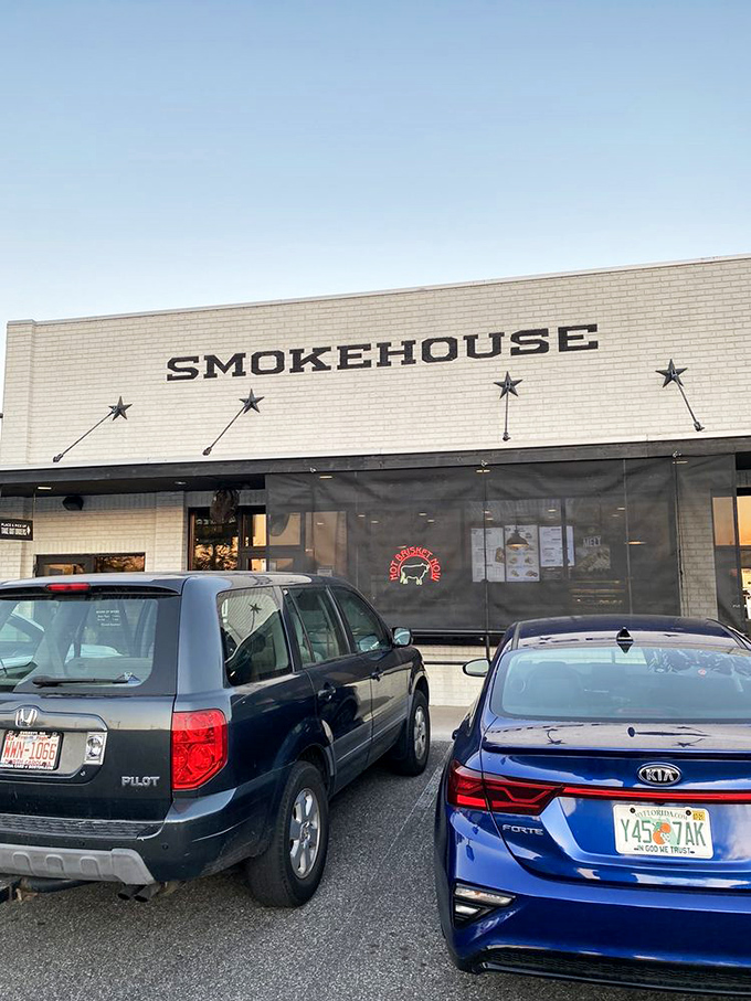 Cars in the parking lot tell the story &ndash; people drive from everywhere for this BBQ. The journey ends here, but the flavor memories last forever.