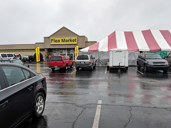 Rain or shine, the parking lot tells the story &ndash; a mix of vehicles from near and far, all drawn by the siren call of potential bargains.