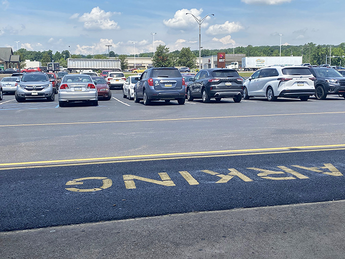 The parking lot fills early with bargain hunters who know that in thrift store timing, the early bird gets the vintage worm.