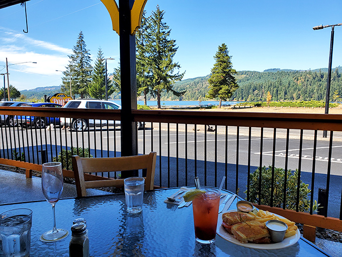 Patio dining with a view and a cocktail&mdash;civilization's greatest achievement. The perfect spot to linger over one more bite, one more sip.