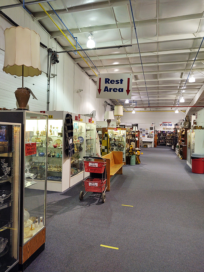 Even the rest area has vintage charm, because why stop the time-travel experience for a break?