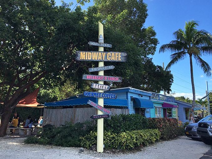 This directional sign doesn't just tell you where to go&mdash;it announces all the delicious possibilities awaiting at this colorful corner of paradise.