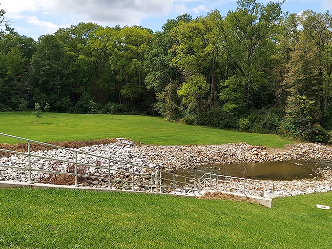 Engineers call it erosion control; visitors call it the perfect spot to skip stones and decisions about what's for dinner.