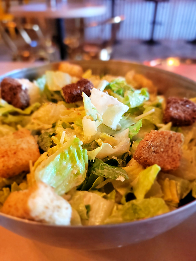 A Caesar salad that doesn't apologize for being a salad. Those croutons and shaved parmesan make eating greens feel like cheating on your diet.