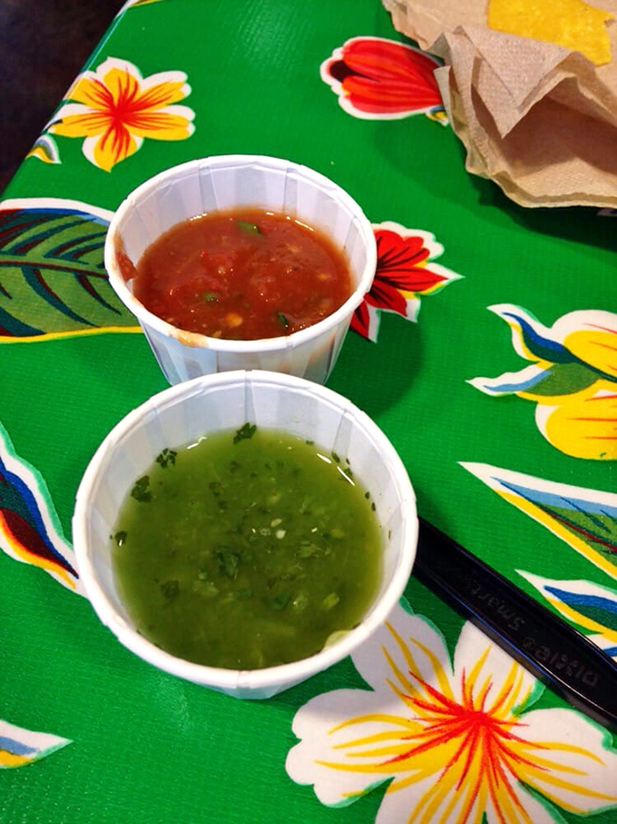 Red and green salsas ready to add the perfect kick to your already amazing meal.