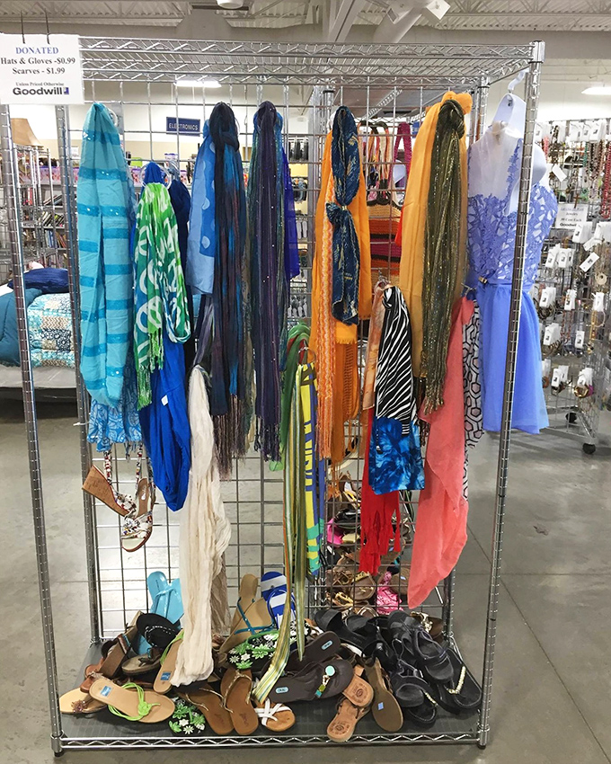 Scarf enthusiasts and sandal seekers unite at this accessory station. Summer style and beachy vibes await at prices that feel like vacation.