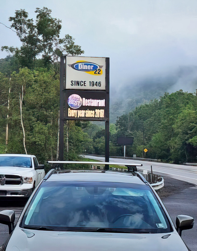 The roadside sign proudly declares decades of service, promising travelers authentic diner experiences since 1946.