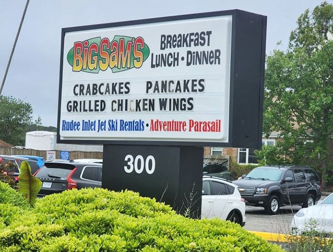 When a sign proudly announces "Crabcakes, Pancakes, Grilled Chicken Wings" together, you know you've found a place that understands the true meaning of breakfast, lunch AND dinner.
