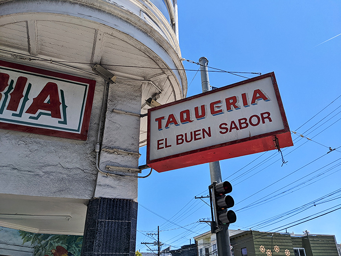 The sign that launched a thousand cravings. "El Buen Sabor" translates to "The Good Flavor"&mdash;perhaps the greatest understatement in San Francisco.