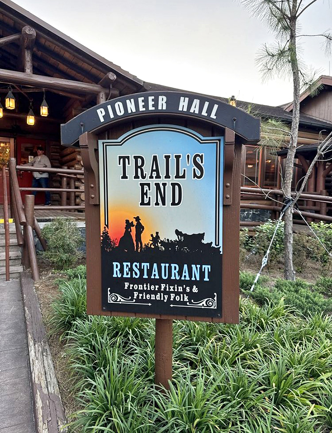 The Trail's End sign promises "Frontier Fixin's & Friendly Folk" – and delivers on both counts beautifully.