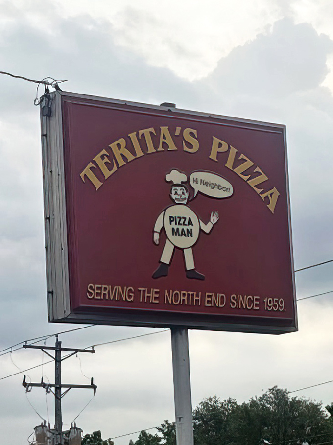 The iconic Terita's sign stands as a beacon of hope for the pizza-hungry masses of Columbus's North End.