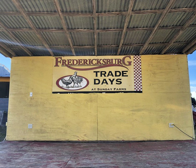 The yellow wall announces your arrival at bargain paradise. Fredericksburg Trade Days: where the hunt is as fun as the find.